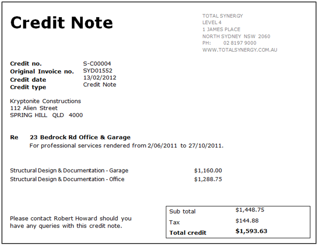 Printing A Credit Note Printing A Credit Note