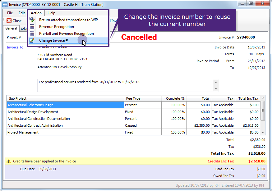 Amend a paid invoice