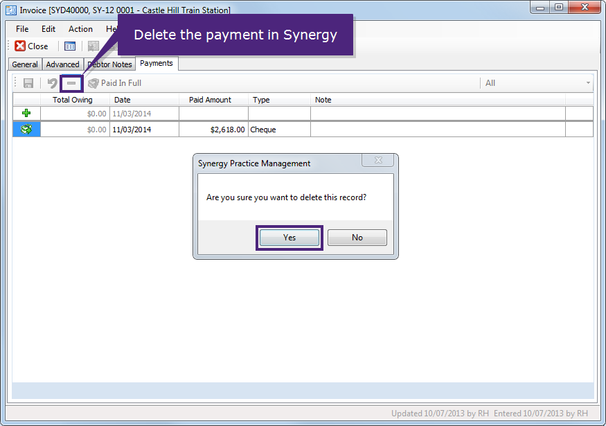 Amend a paid invoice