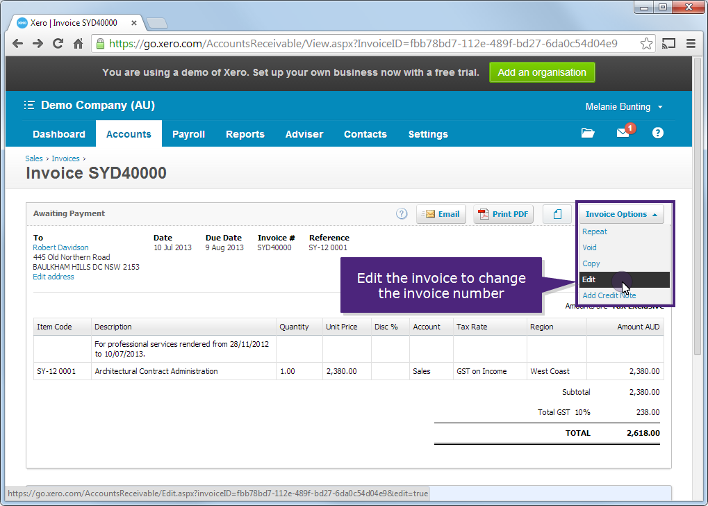 Amend a paid invoice