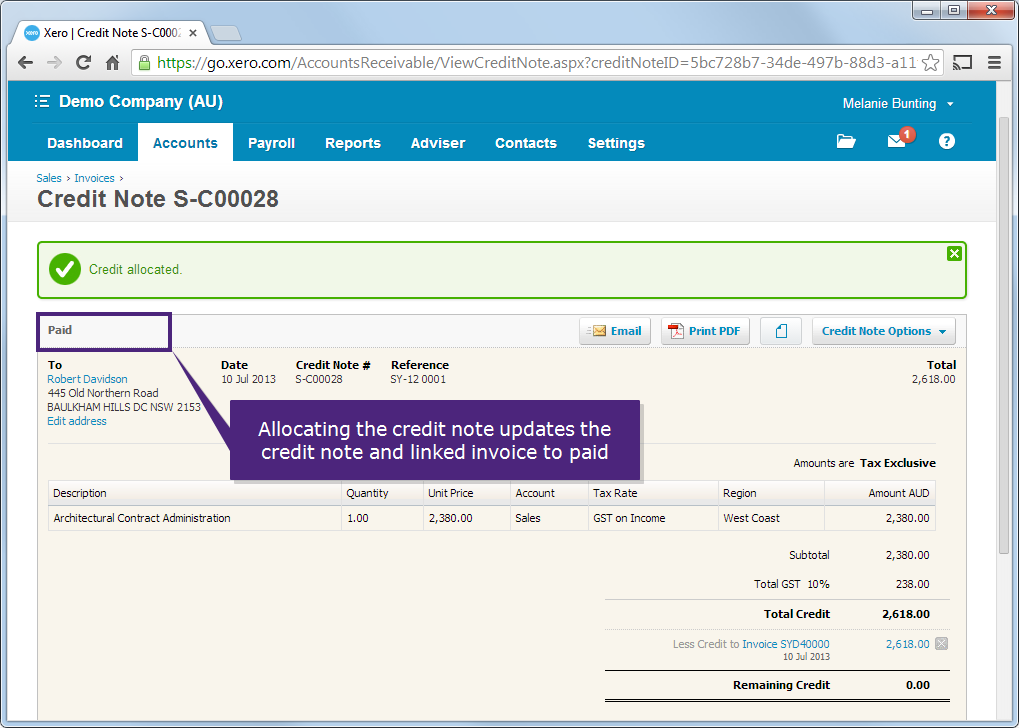 Amend a paid invoice