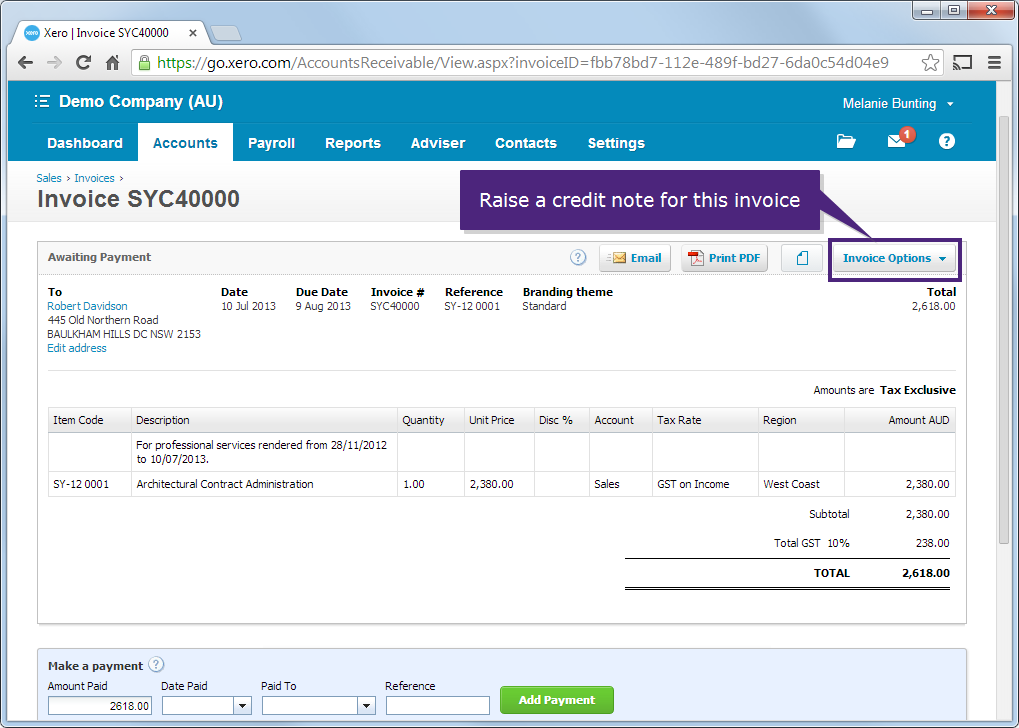 Amend a paid invoice