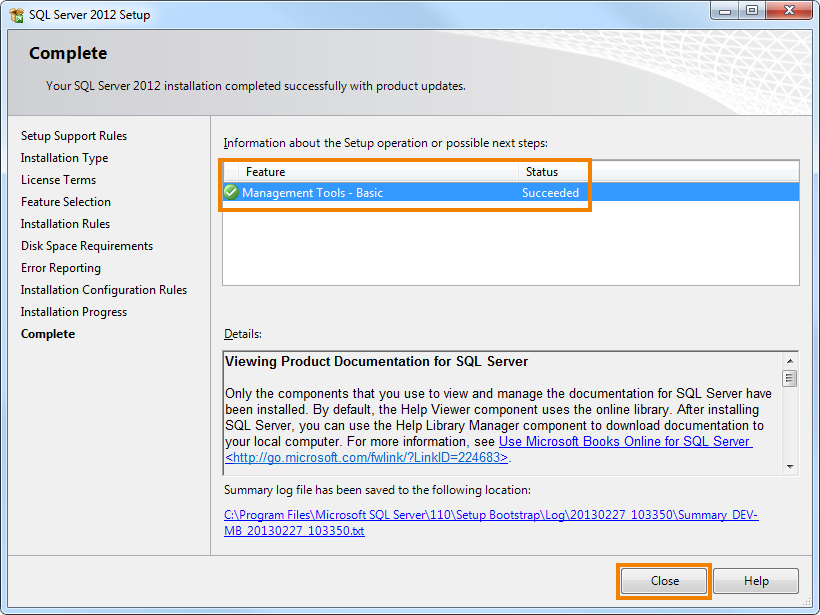 SQL 2012 Management Studio - Server Install