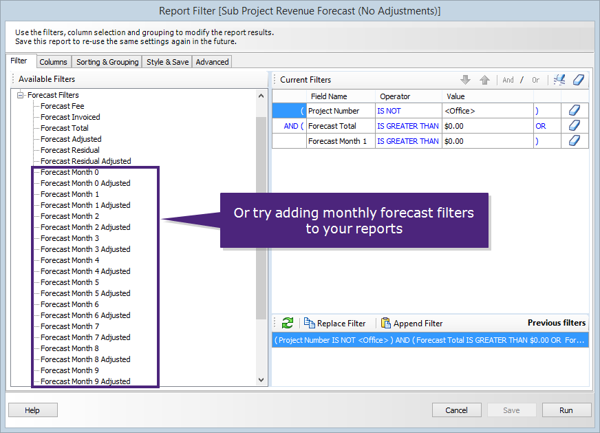 Using Forecast Filters