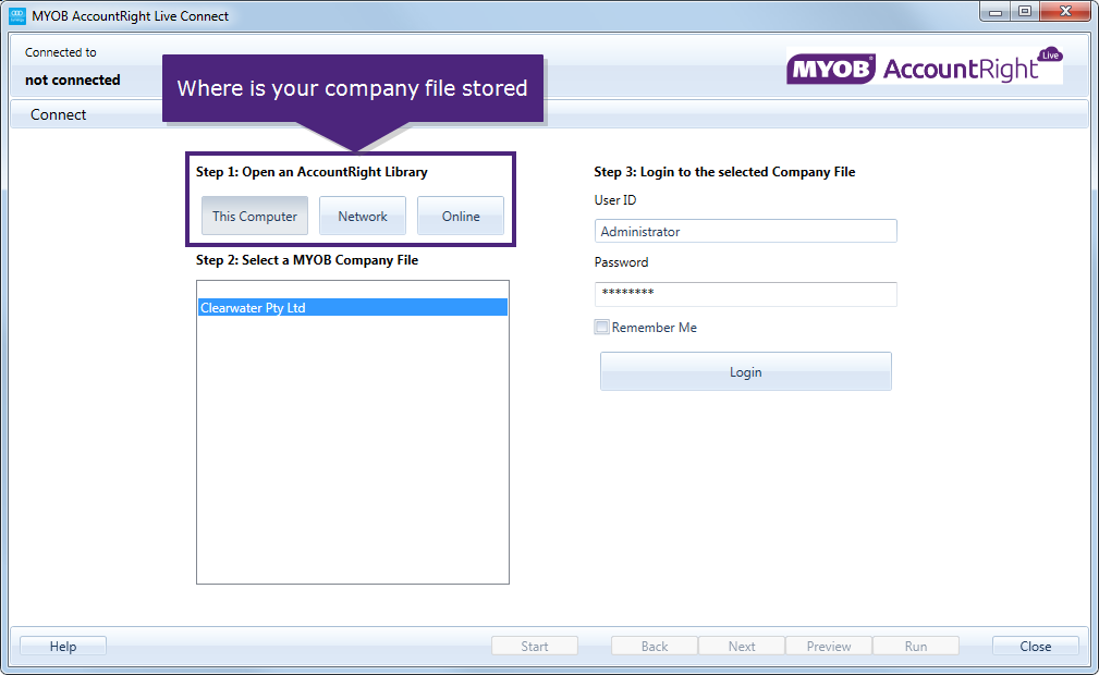 Login - MYOB AccountRight Live Connect