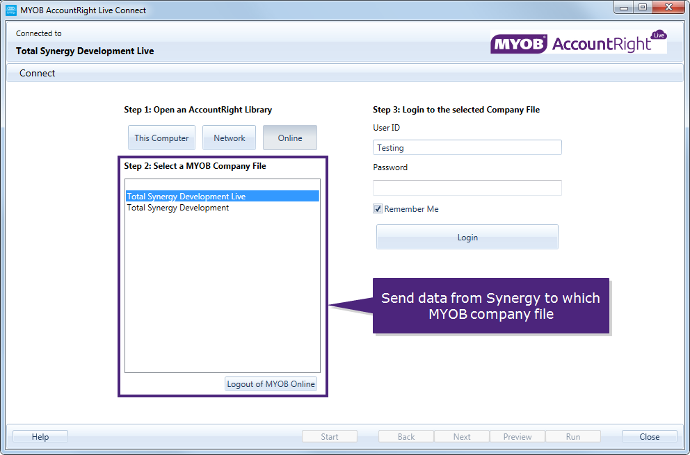 Login - MYOB AccountRight Live Connect