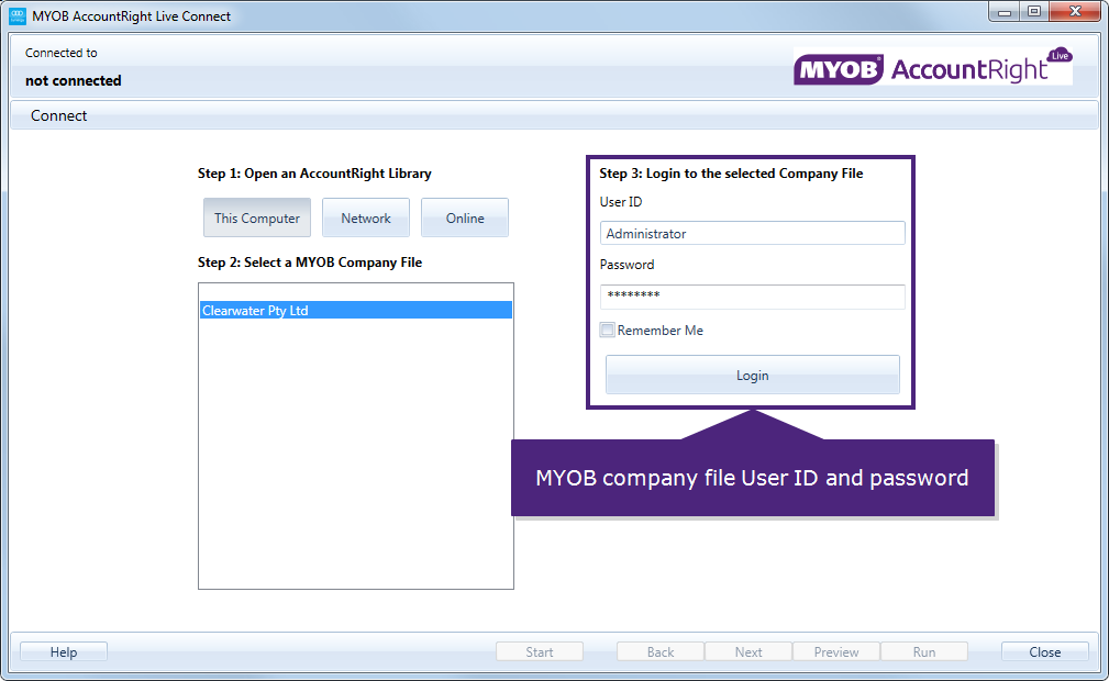 Login - MYOB AccountRight Live Connect