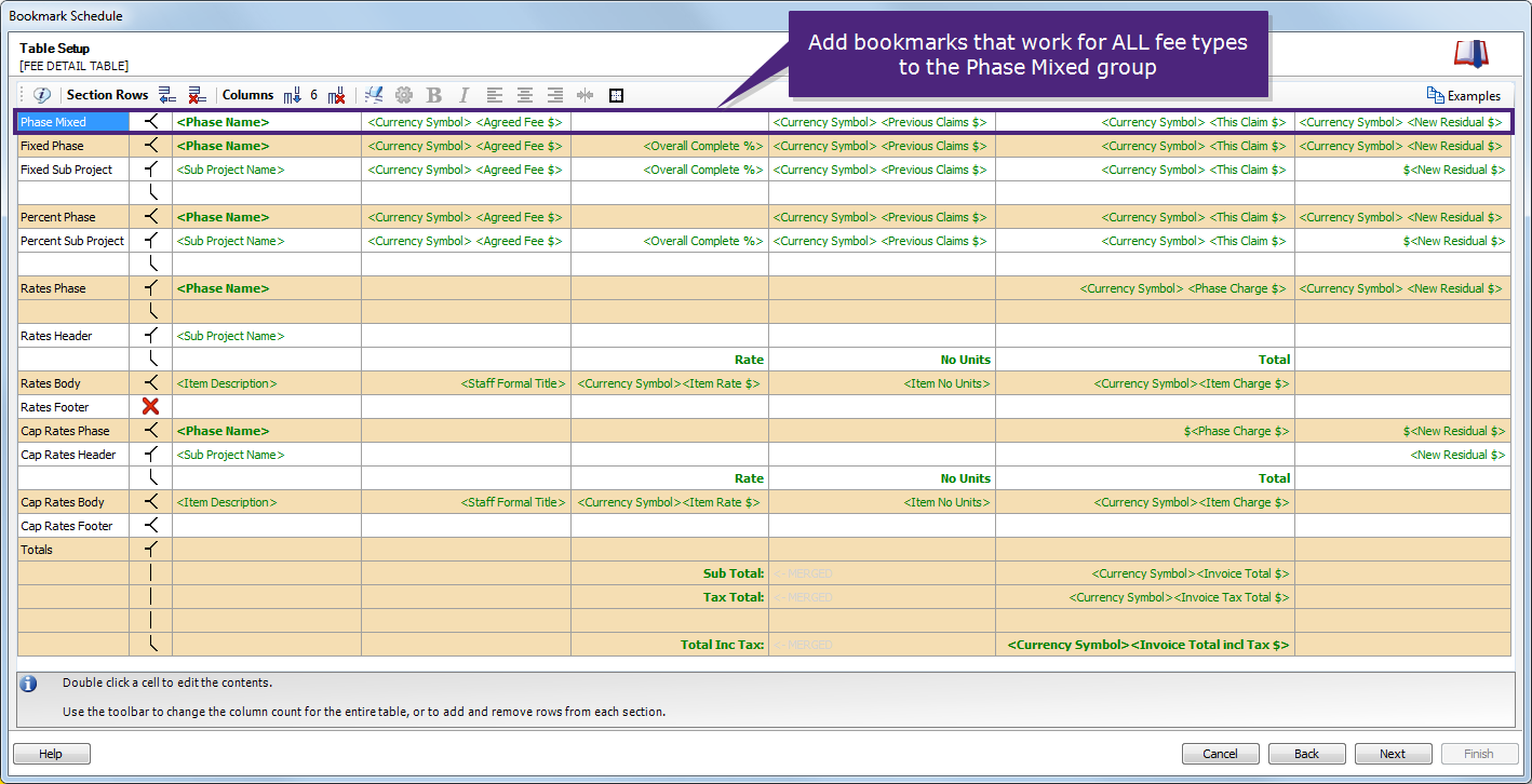 Data tables - Invoice template - Fee detail table