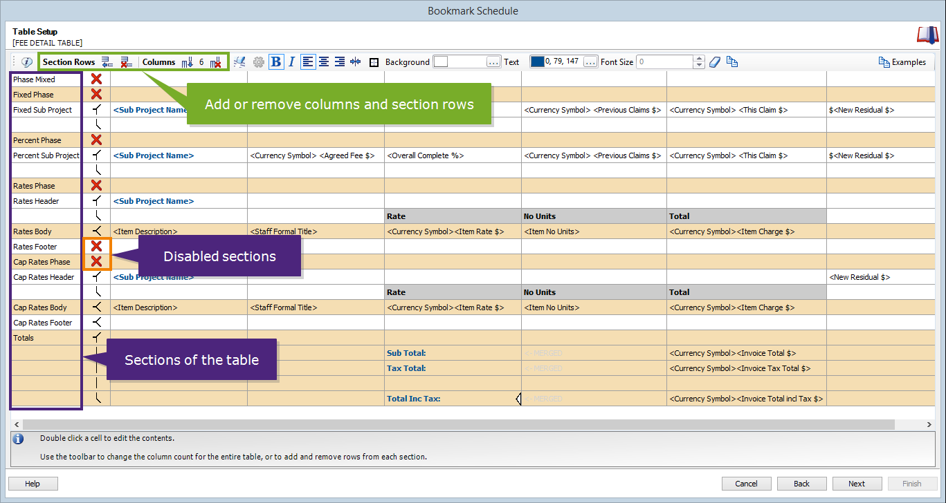 Data tables in document templates