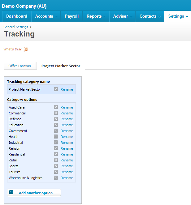 Xero Tracking Categories